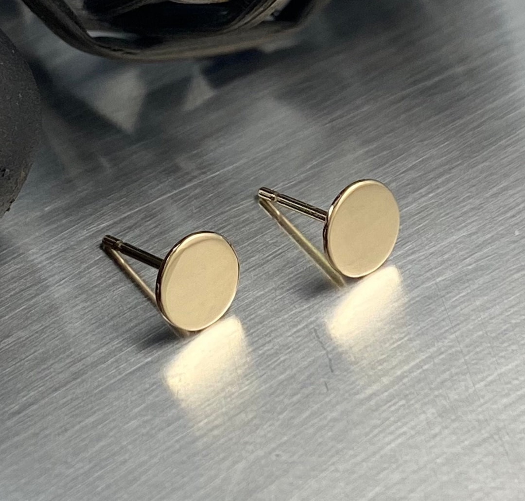 Solid 14K Gold Thumbtack Studs, Small Flat Circular Disk Earrings - Etsy