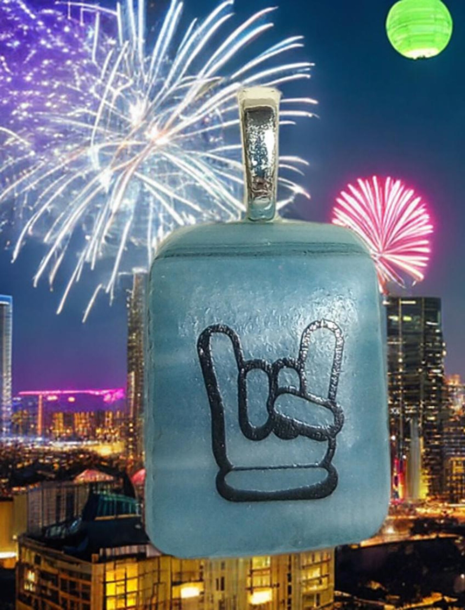Rocker Blue Horns up Glass Pendant - Etsy
