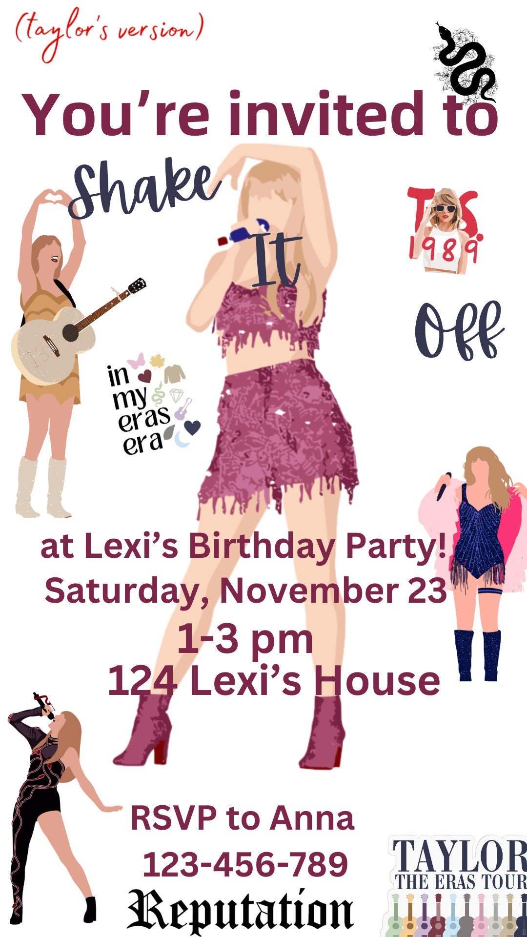 Editable Taylor Swift Birthday Invitation, Taylor Swift Party Invite ...