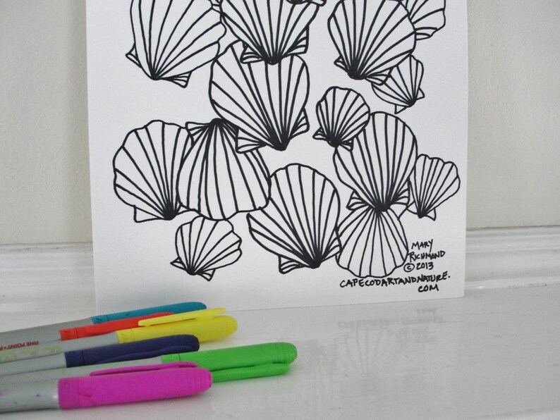Seashore Seashell Scallop Coloring Page for Adults and Children ...