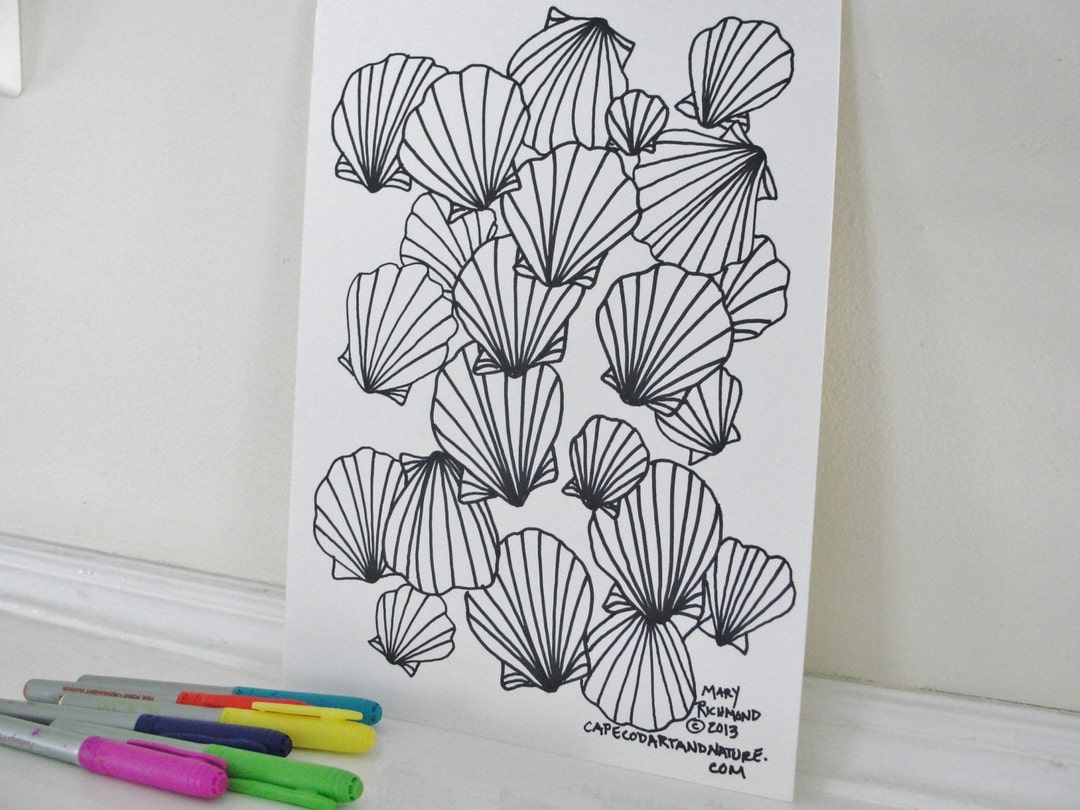 Seashore Seashell Scallop Coloring Page for Adults and Children ...