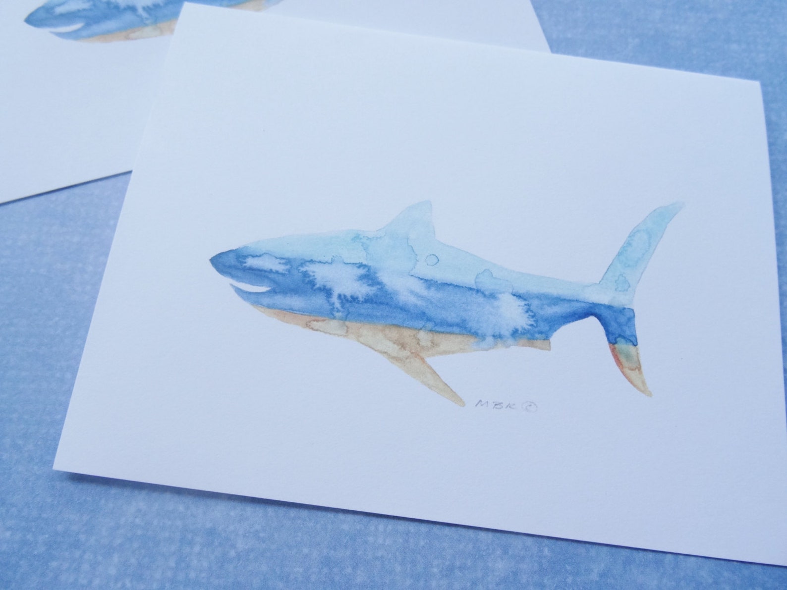 Great White Shark Cards Beach Cards Watercolor Shark Cards - Etsy