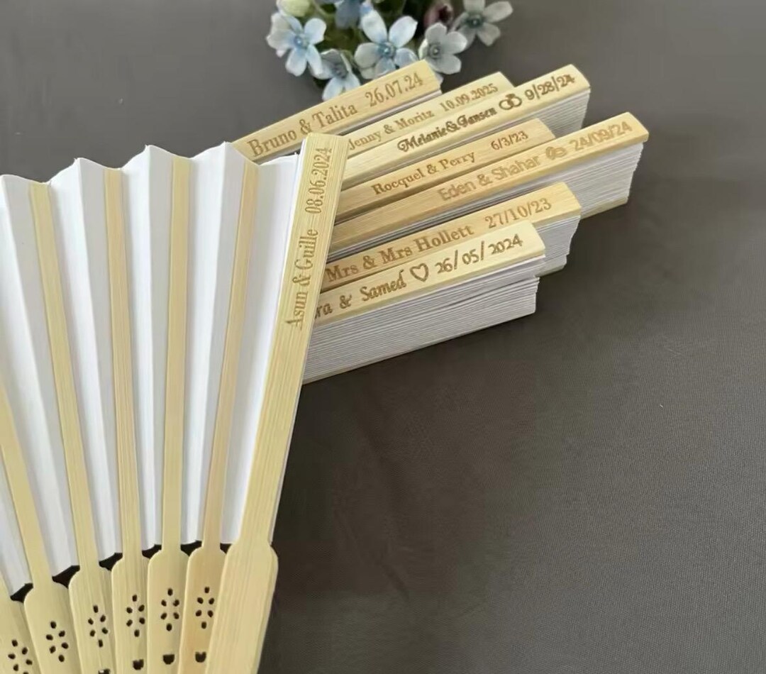 Personalized Engraved White Foldable Elegant Paper Fan With Gift Bag ...
