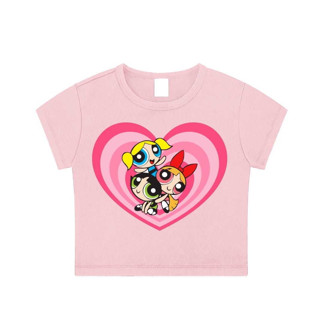 Pink/gray Powerpuff Girls Cropped Tee - Women's Casual Summer Shirt ...