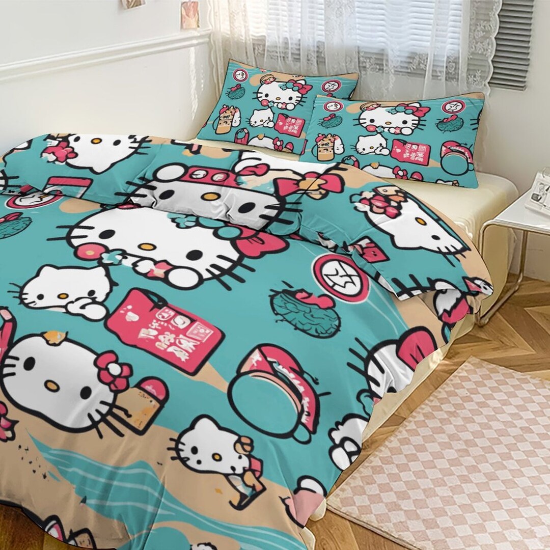 Kawaii Hello Kitty Bedding Set, Cozy Duvet Cover, Sanrio Hello Kitty ...