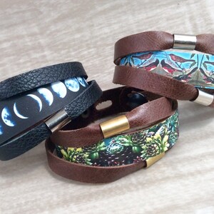 Layered Leather Bracelet - Brass Bead Bracelet - Tree Tangle Print ...