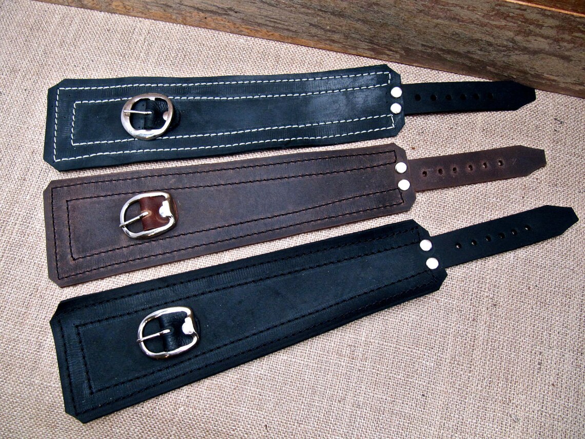 Black Leather Cuff Unisex Buckle Wrap | Etsy