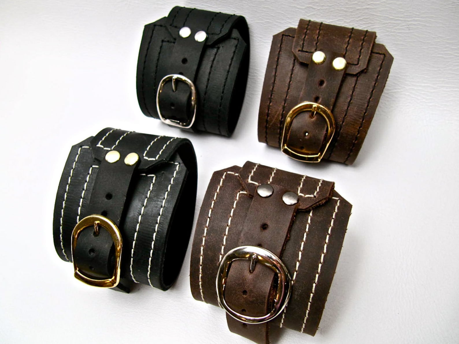 Brown Leather Cuff Buckle Wrap Bracelet Wide Leather Cuff | Etsy