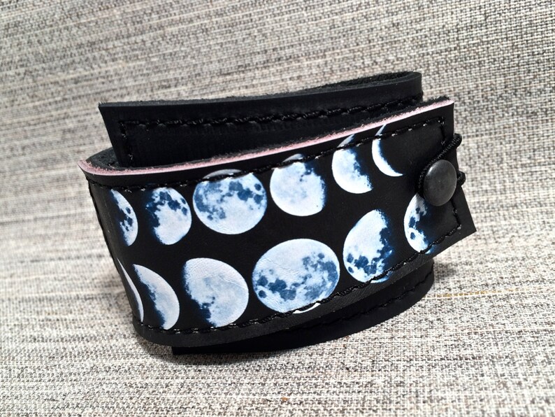 Leather Cuff Unisex Wrap - Moon Phases - Digital Print on Leather ...
