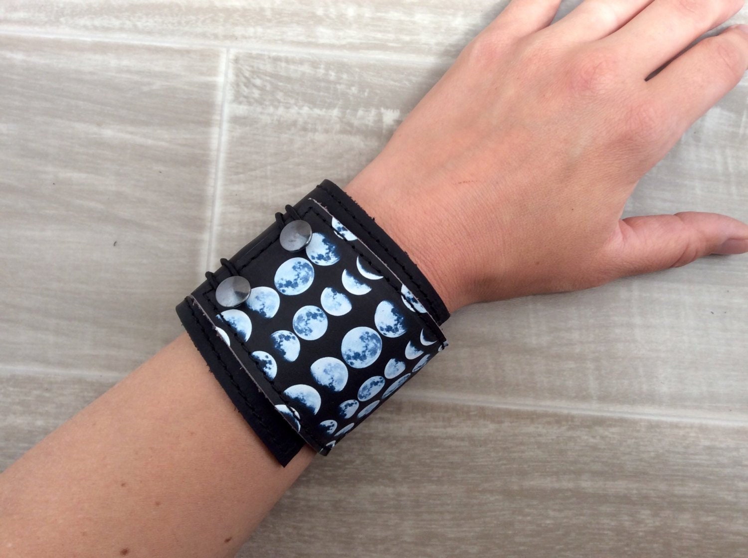 WIDE Leather Cuff Wrap Unisex Costal Forest Digital Print | Etsy