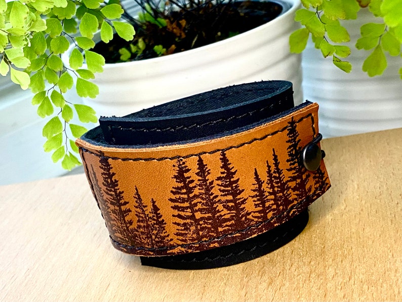 Leather Bracelet Wrap Bracelet Tree Cuff Modern Simple - Etsy