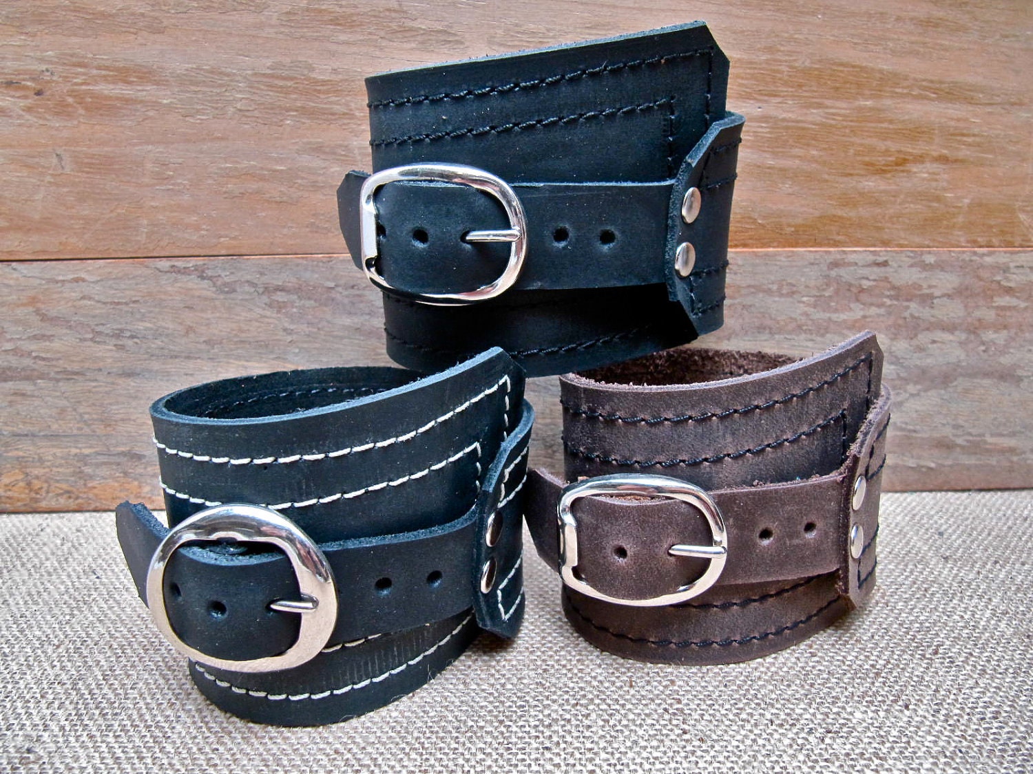 Brown Leather Cuff Unisex Buckle Wrap Adjustable Size | Etsy