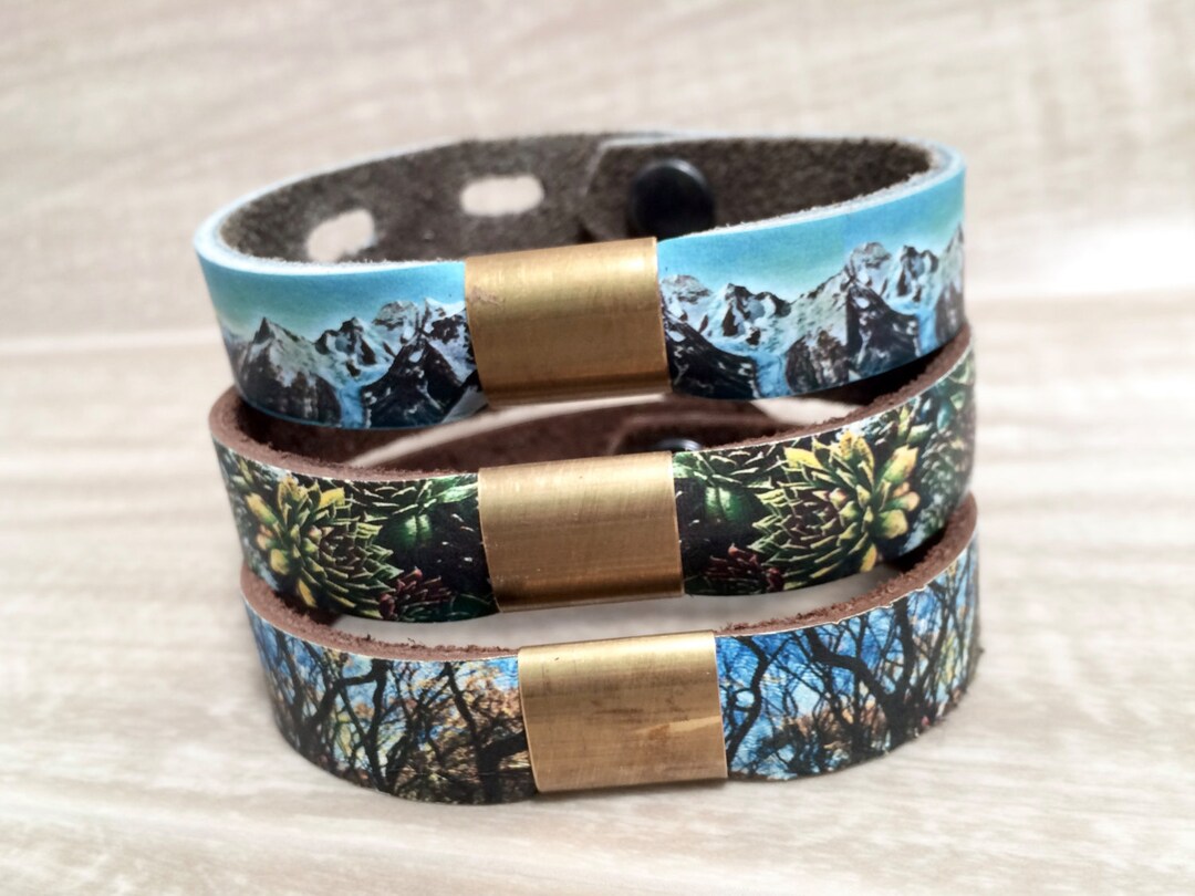 Stacking Leather Bracelet - Narrow Leather Bracelet - Brass Bead ...