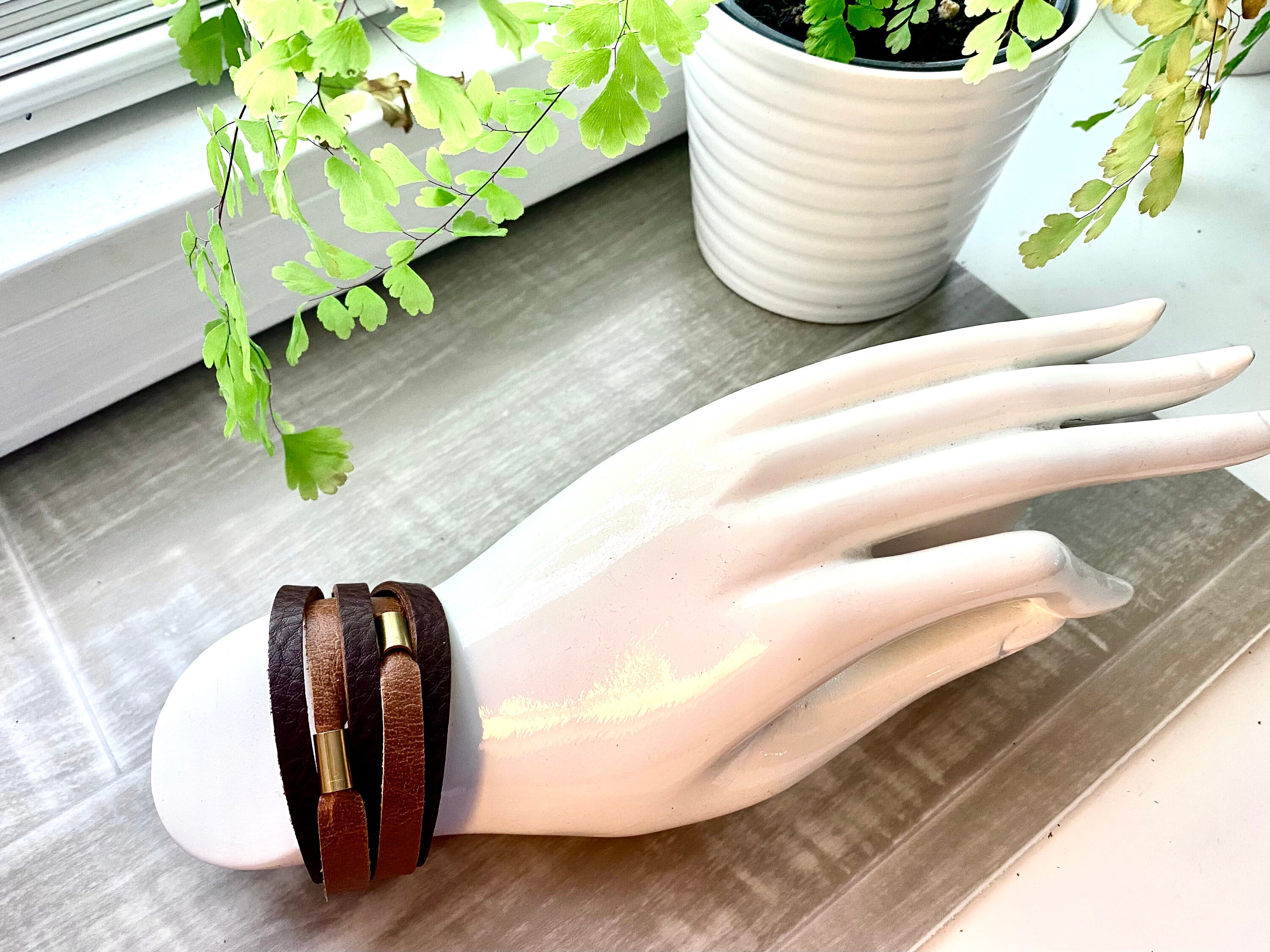 Layered Leather Bracelet - Raw Brass Beads - Multistrand Bracelet ...