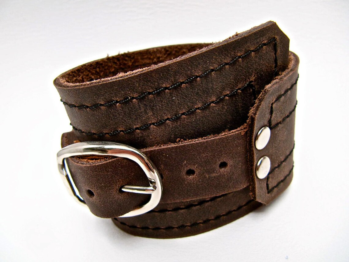 Brown Leather Cuff Unisex Buckle Wrap Adjustable Size - Etsy