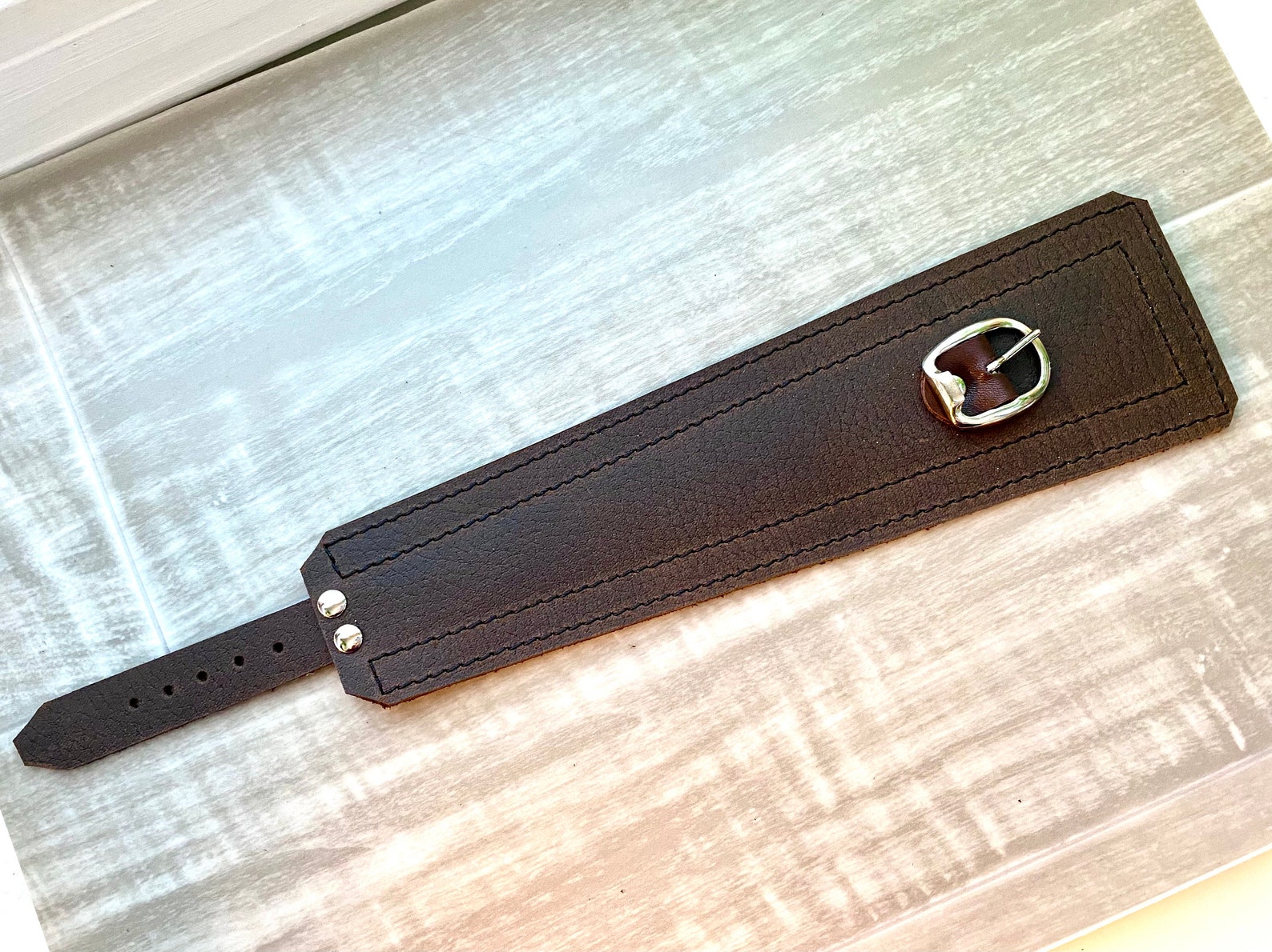 Brown Leather Cuff Unisex Buckle Wrap Adjustable Size - Etsy