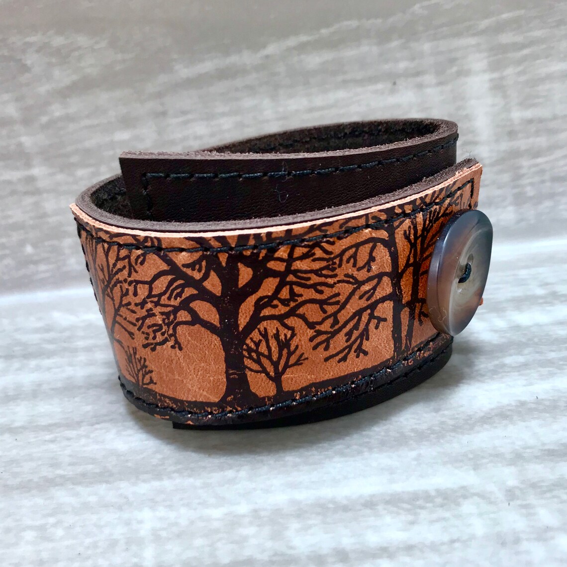 Leather Cuff Bracelet Wrap Tree Silhouette Print Brown - Etsy