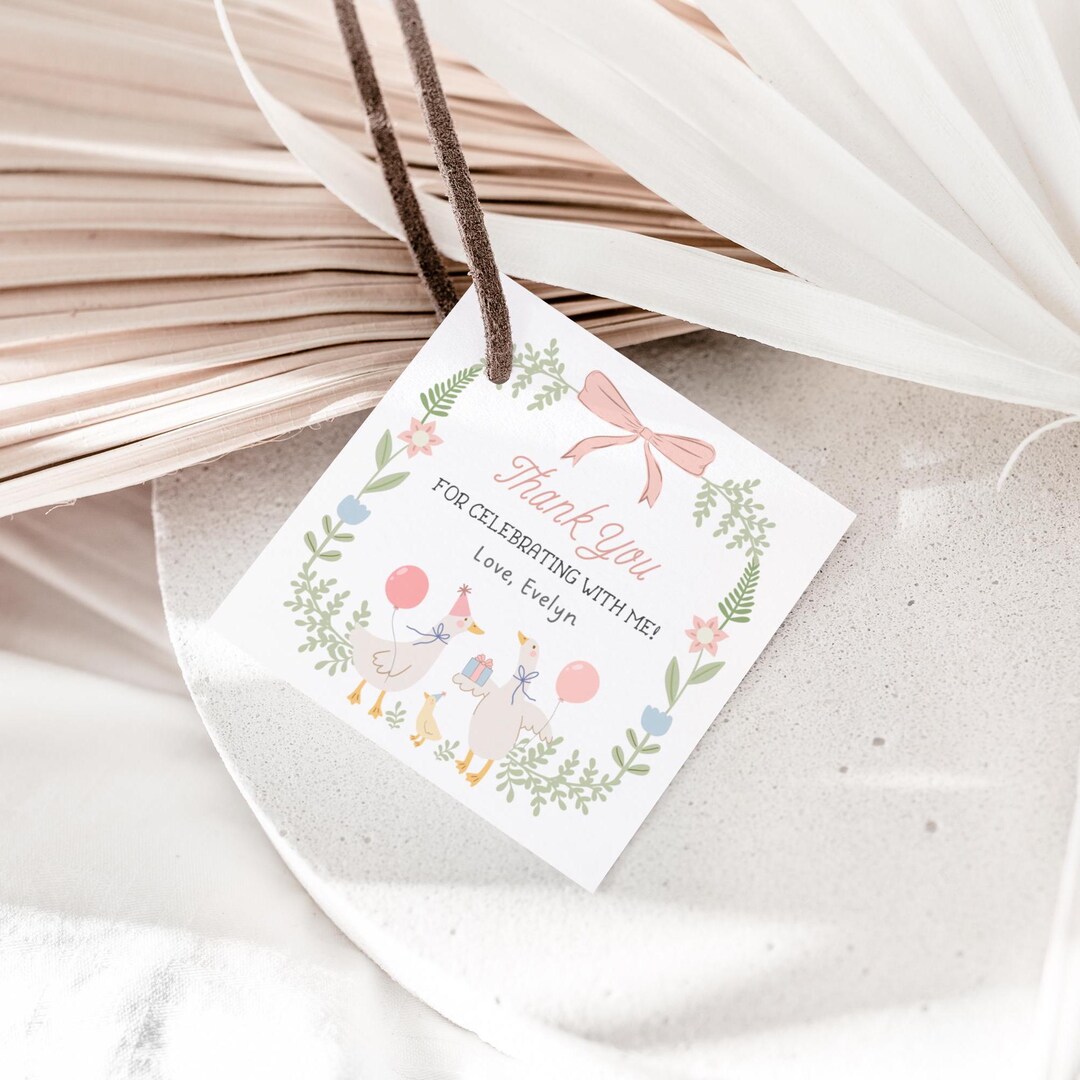 One Silly Goose Favor Tags | Floral Pink Bow Goose 1st Birthday Thank ...
