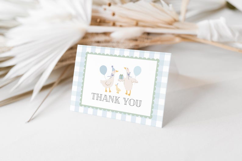Silly Goose Thank You Card | Blue Gingham Geese Birthday Party Decor ...