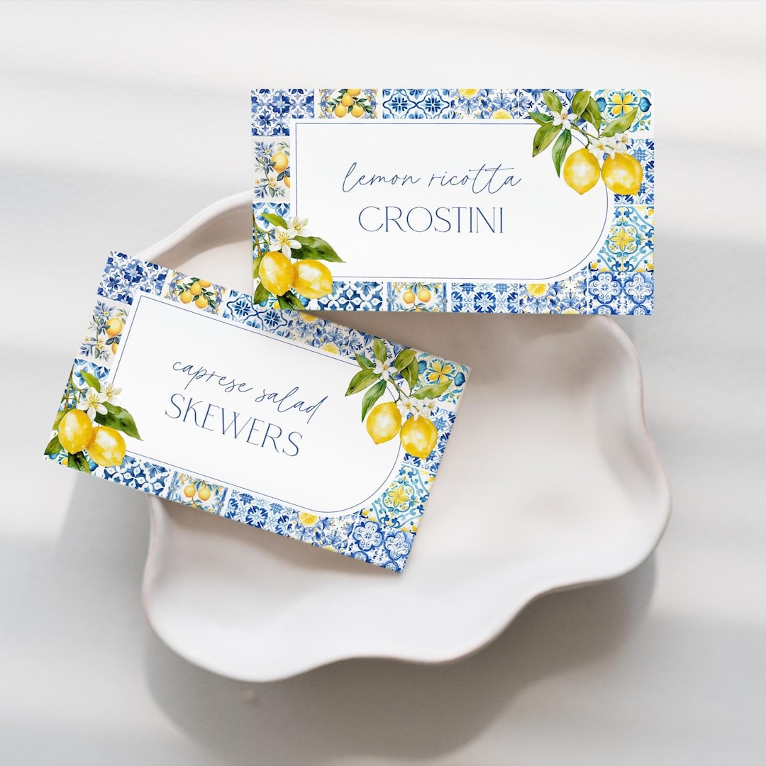 Amalfi Coast Lemon Food Label Buffet Cards | Italian Mediterranean ...
