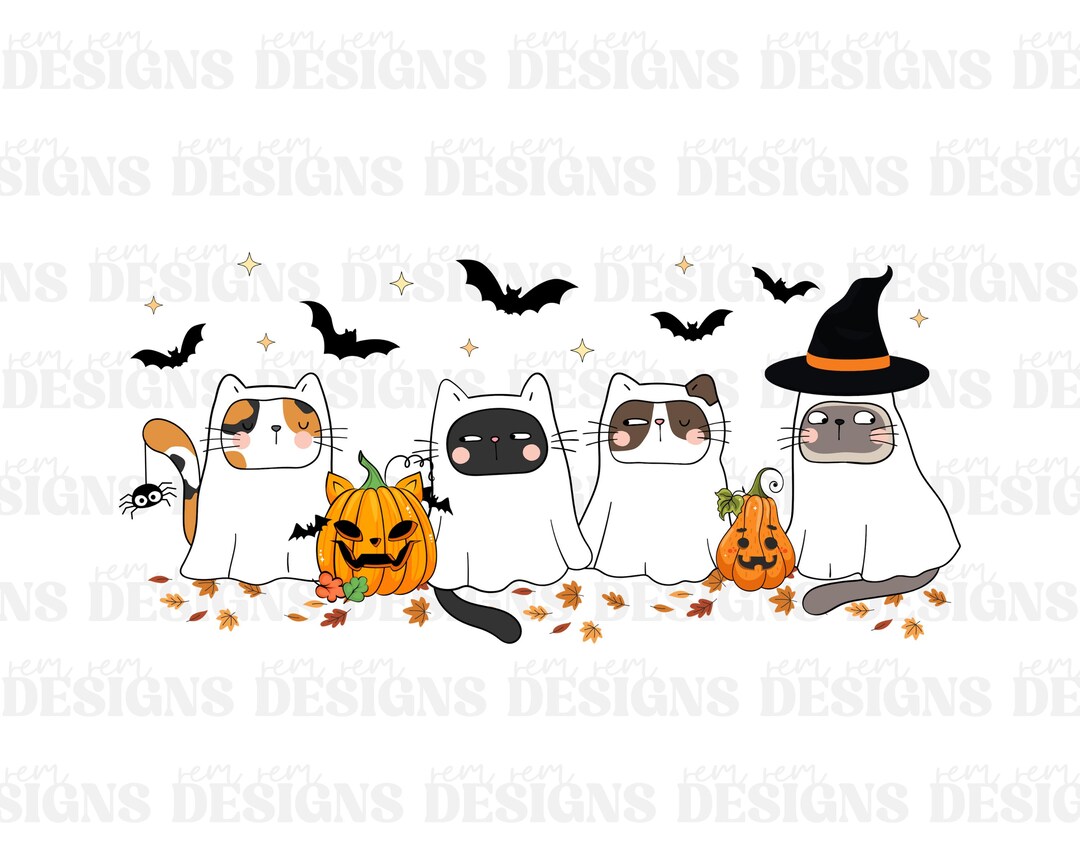 Halloween Ghost Cats PNG | Autumn Cats Witch Costume | Cute Spooky ...