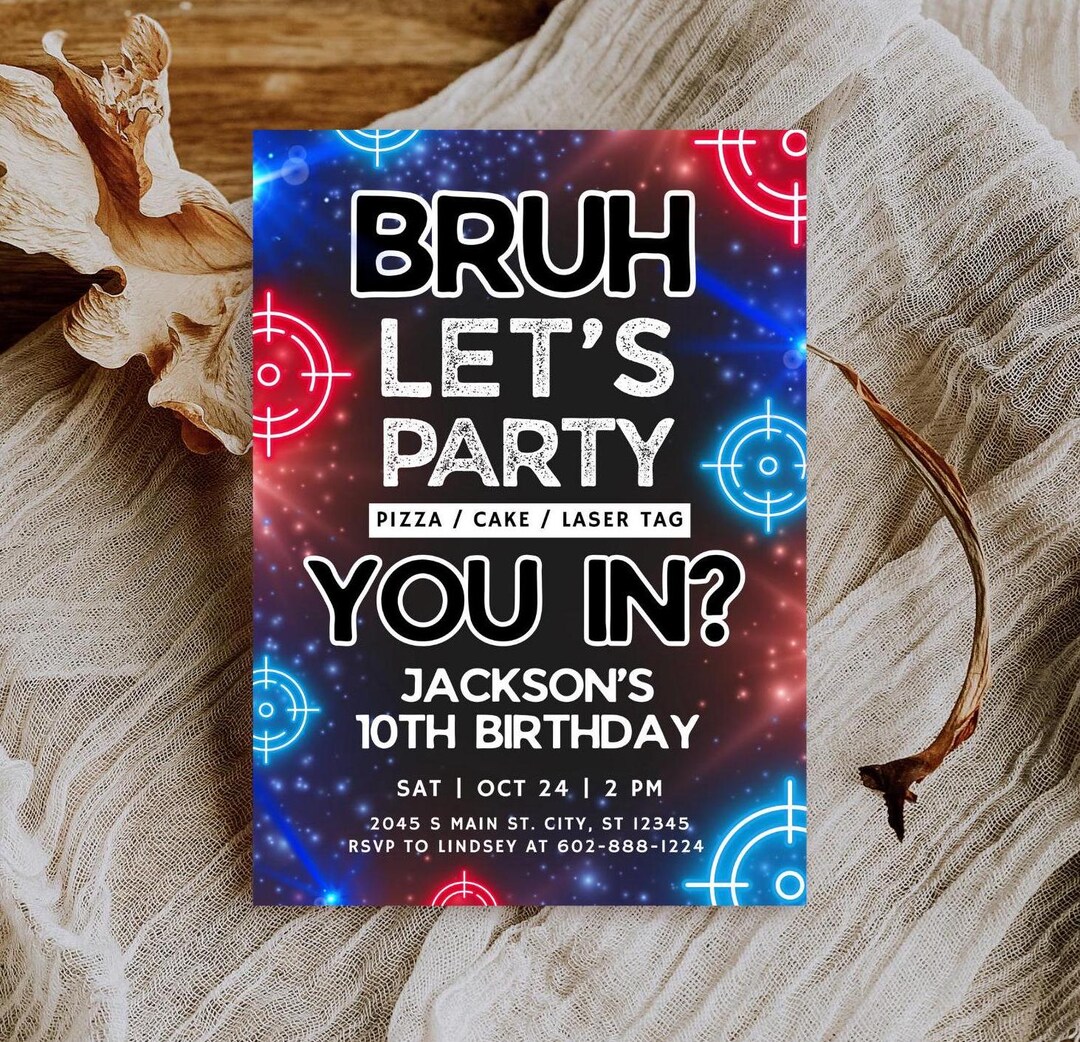 Laser Tag Birthday Invitation | Bruh Neon Glow Laser Party Invite ...