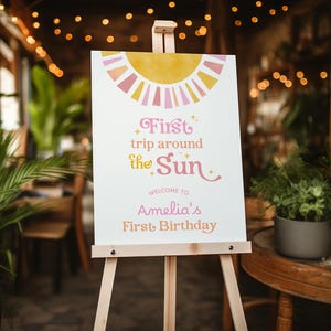 First Trip Around the Sun Birthday Welcome Sign | Boho Retro Sun Girl ...