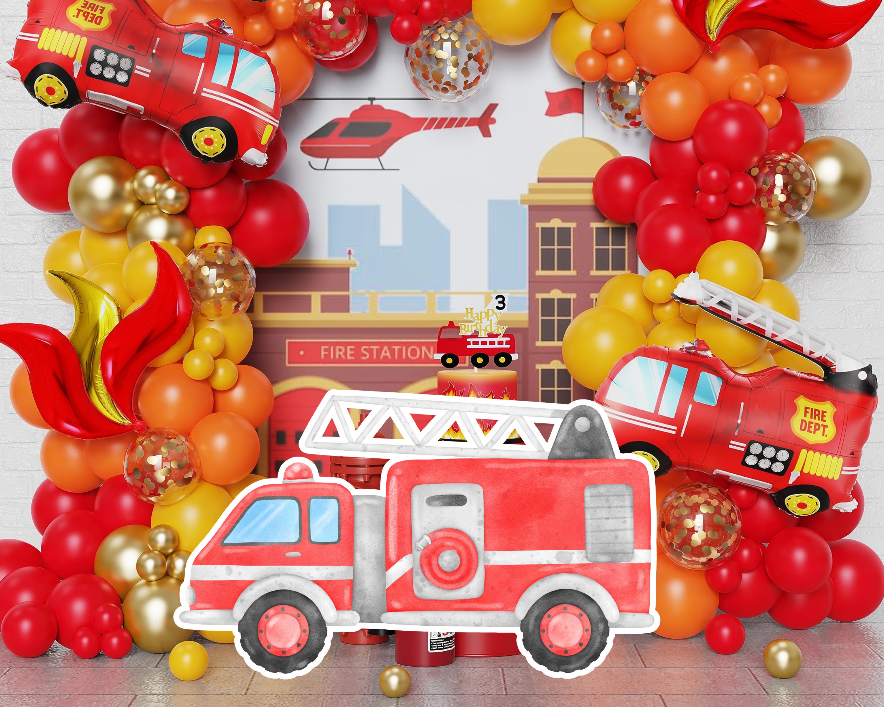 Fire Truck Cutout Big Decor Firefighter Party Decor Instant Download - Etsy