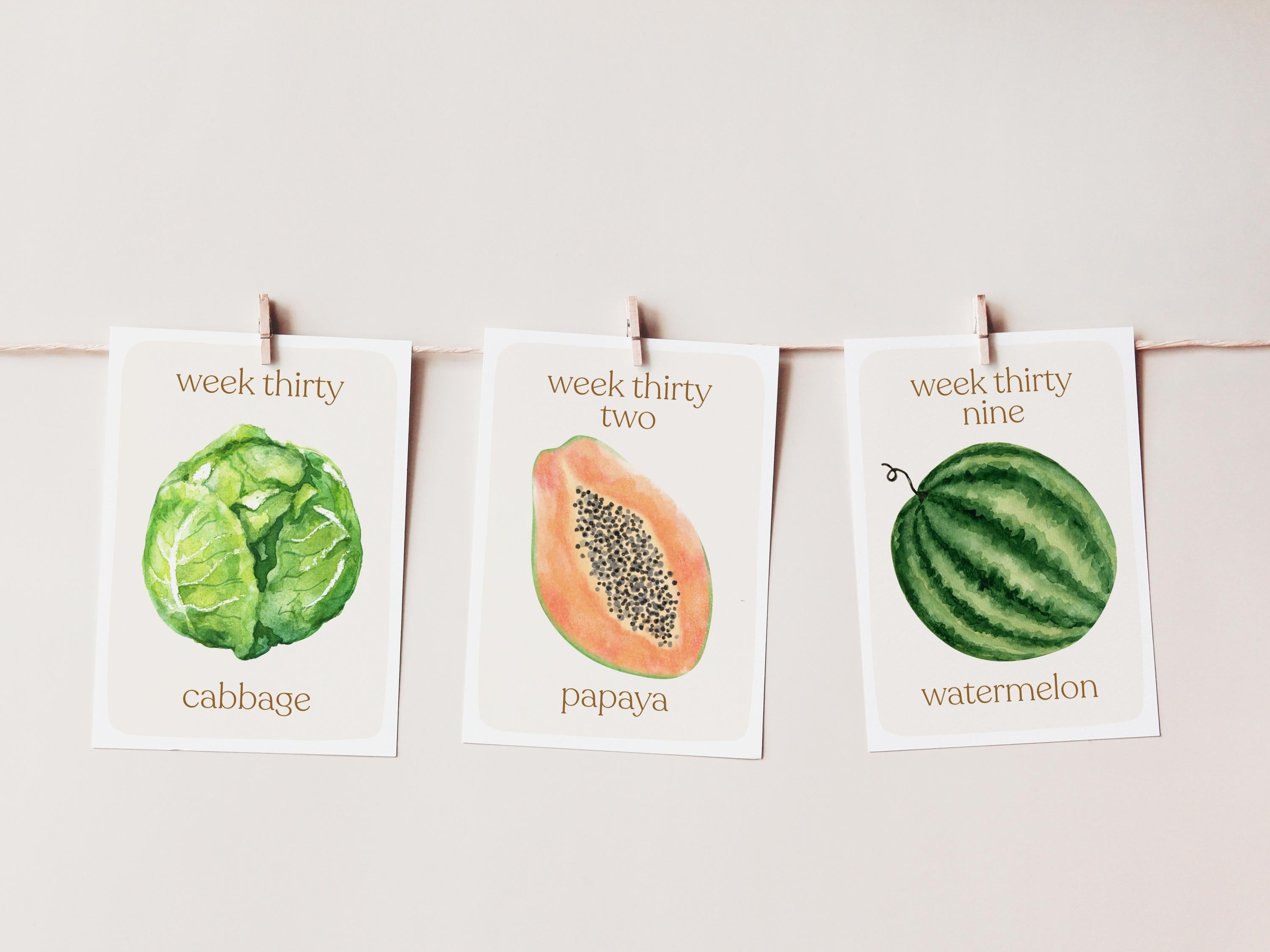 Fruit & Vegetable Pregnancy Milestone Cards, Track Baby's Growth ...