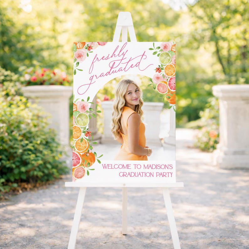 Freshly Graduated Invitation Bundle, Floral Citrus Graduation Party ...