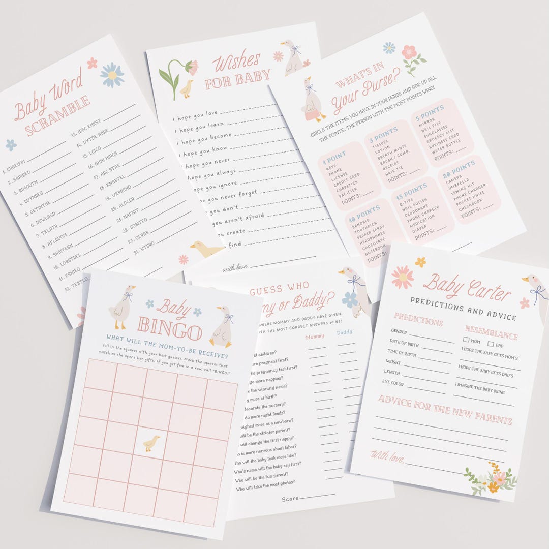 Silly Goose Baby Shower Games Bundle | Grandmillennial Floral Little ...