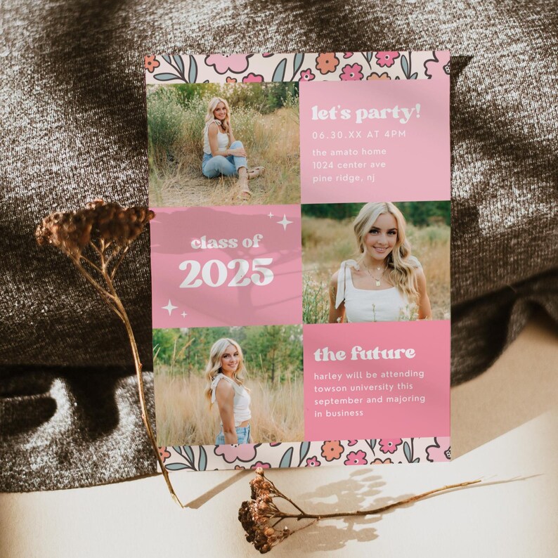 Floral Pink Graduation Invitation | Wildflower Graduation Announcement ...