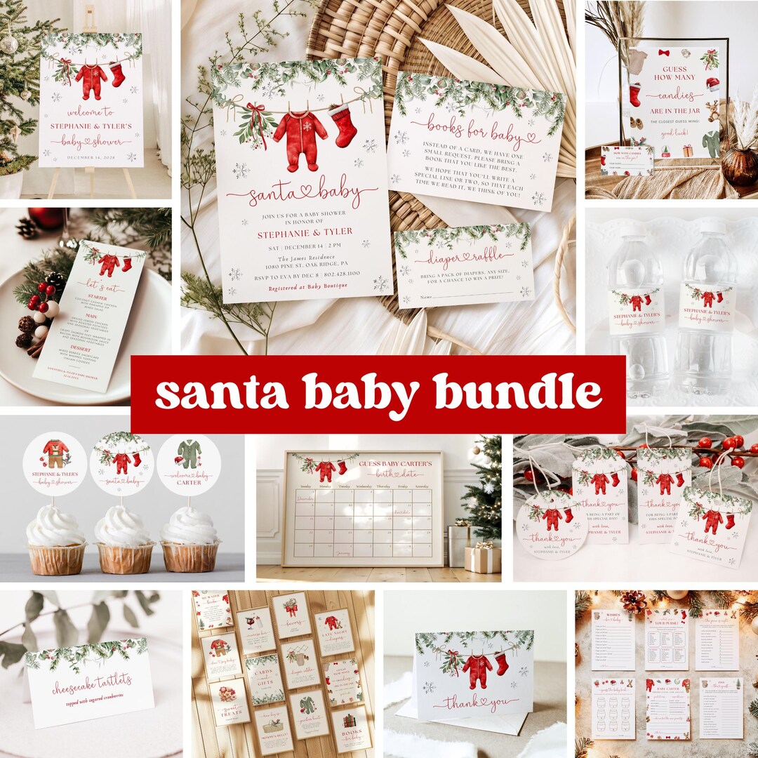 Santa Baby Shower Invitation Bundle | Christmas Baby Shower Editable ...
