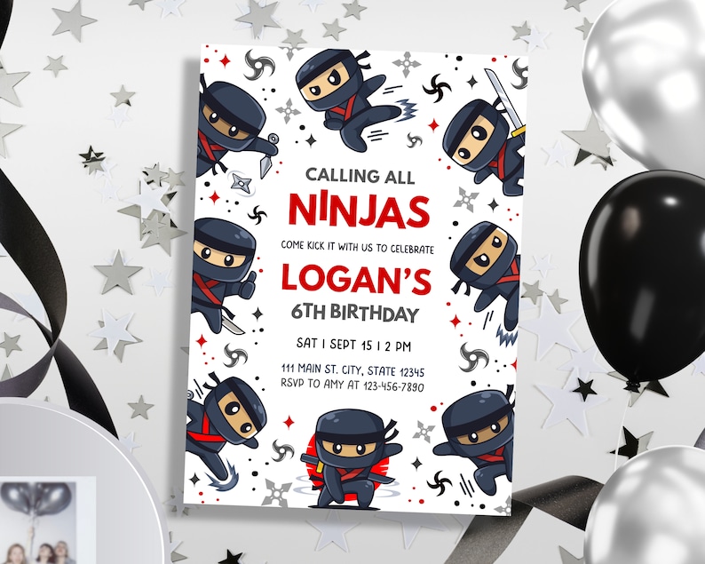 Ninja Warrior Karate Birthday Invitation | Martial Arts Ninja Party ...
