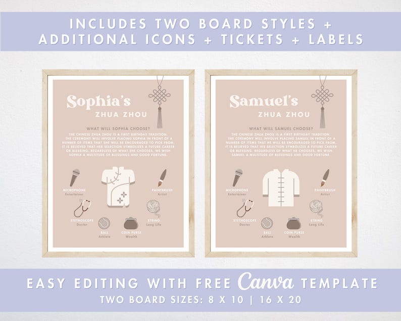 Zhua Zhou Board Bundle | Doljabi Sign, Raffle & Labels | Gender Neutral ...