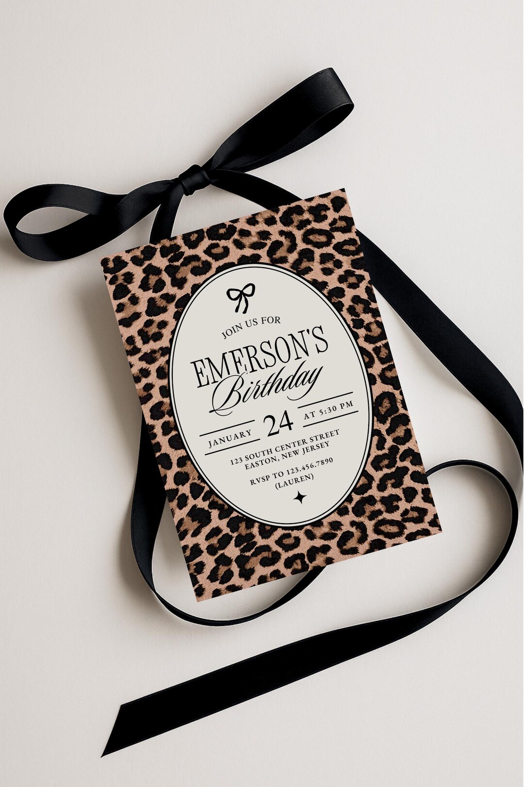 Cheetah Print Birthday Invitation, Glam Bow Party Invite, Editable ...