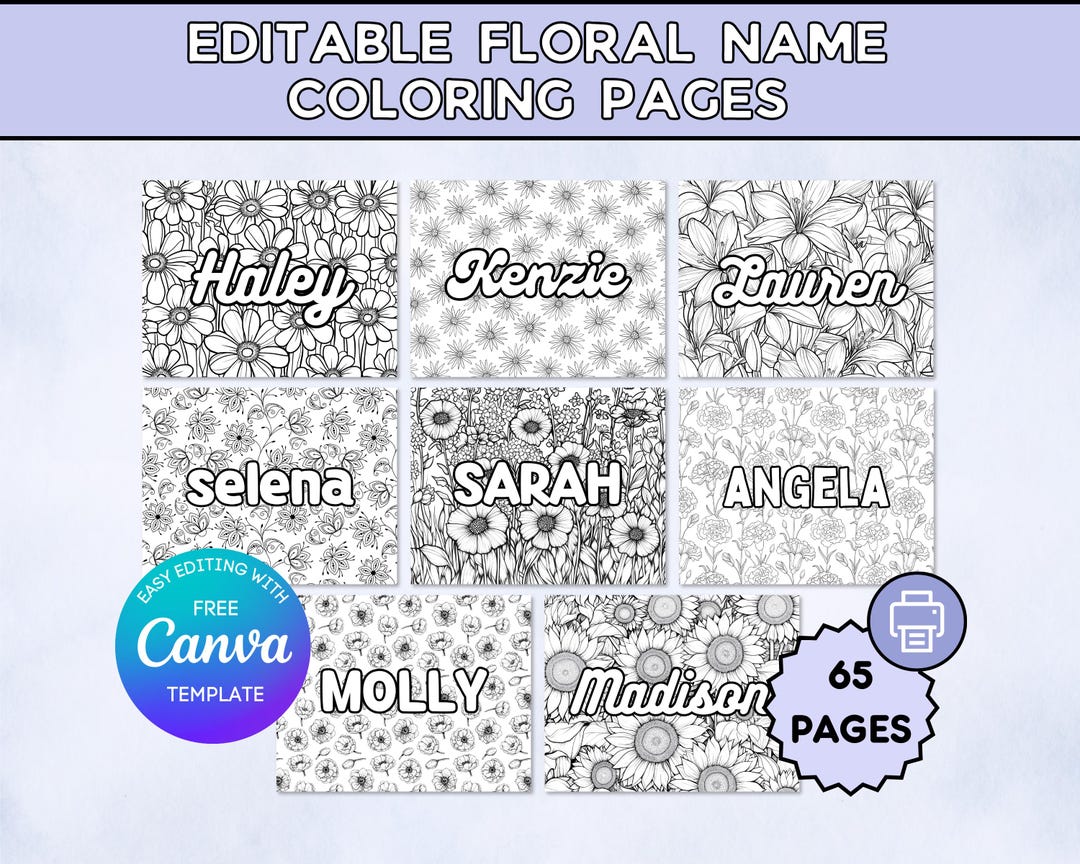 Editable Floral Name Coloring Pages | Customizable Coloring Book ...
