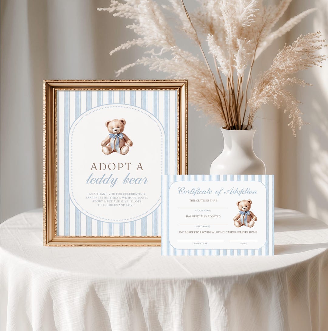 Teddy Bear Adoption Sign & Certificate| Editable Adopt a Bear Sign ...