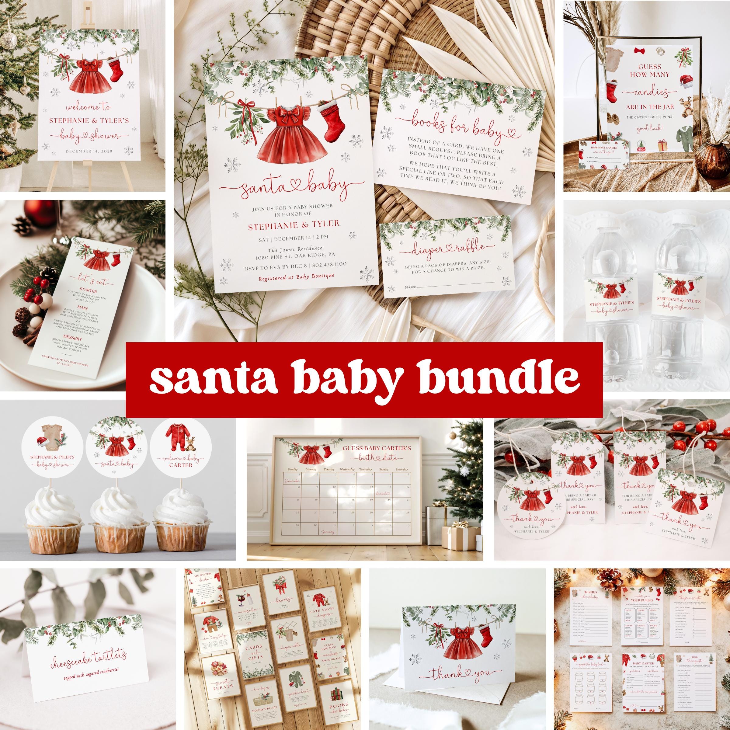 Santa Baby Shower Invitation Bundle | Christmas Girl Baby Shower ...