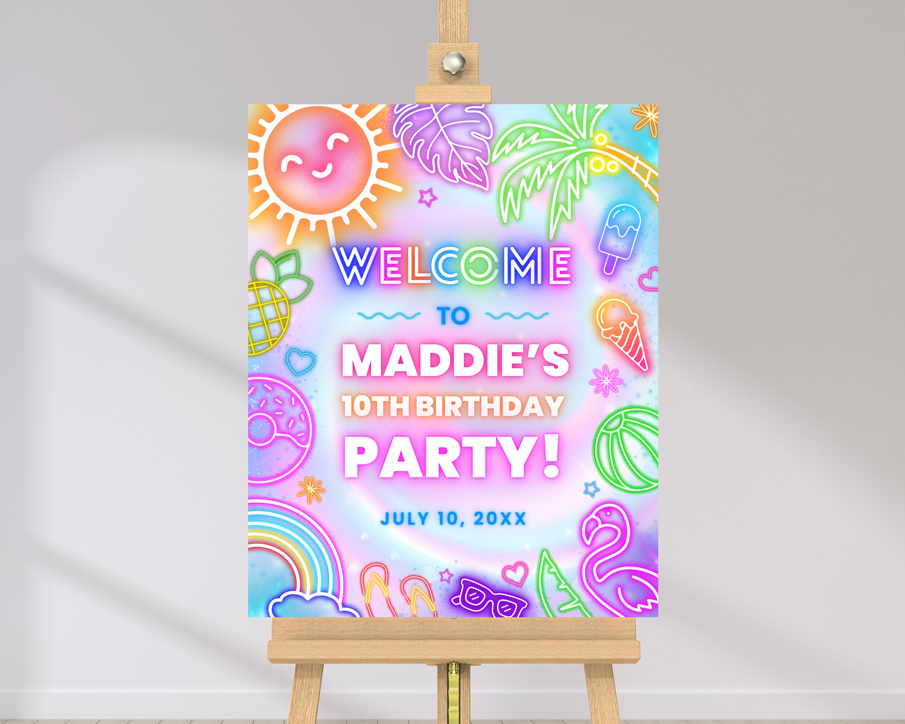 Pool Party Birthday Welcome Sign Neon Glow Summer Swimming Pool Welcome ...