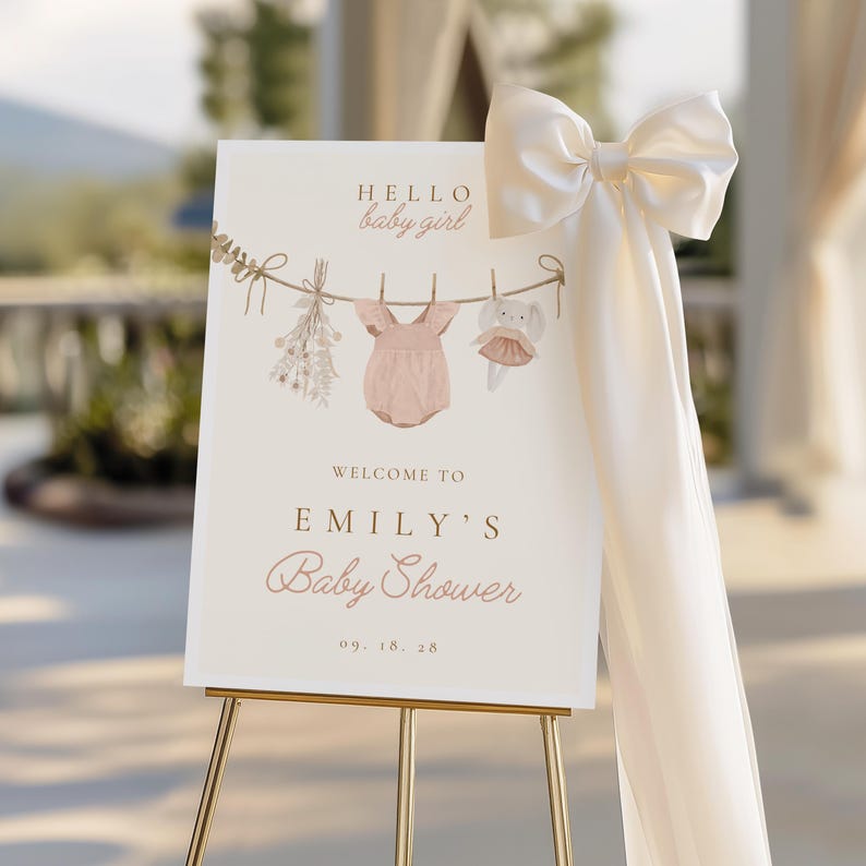 Boho Girl Clothesline Baby Shower Welcome Sign | Hello Baby Welcome ...