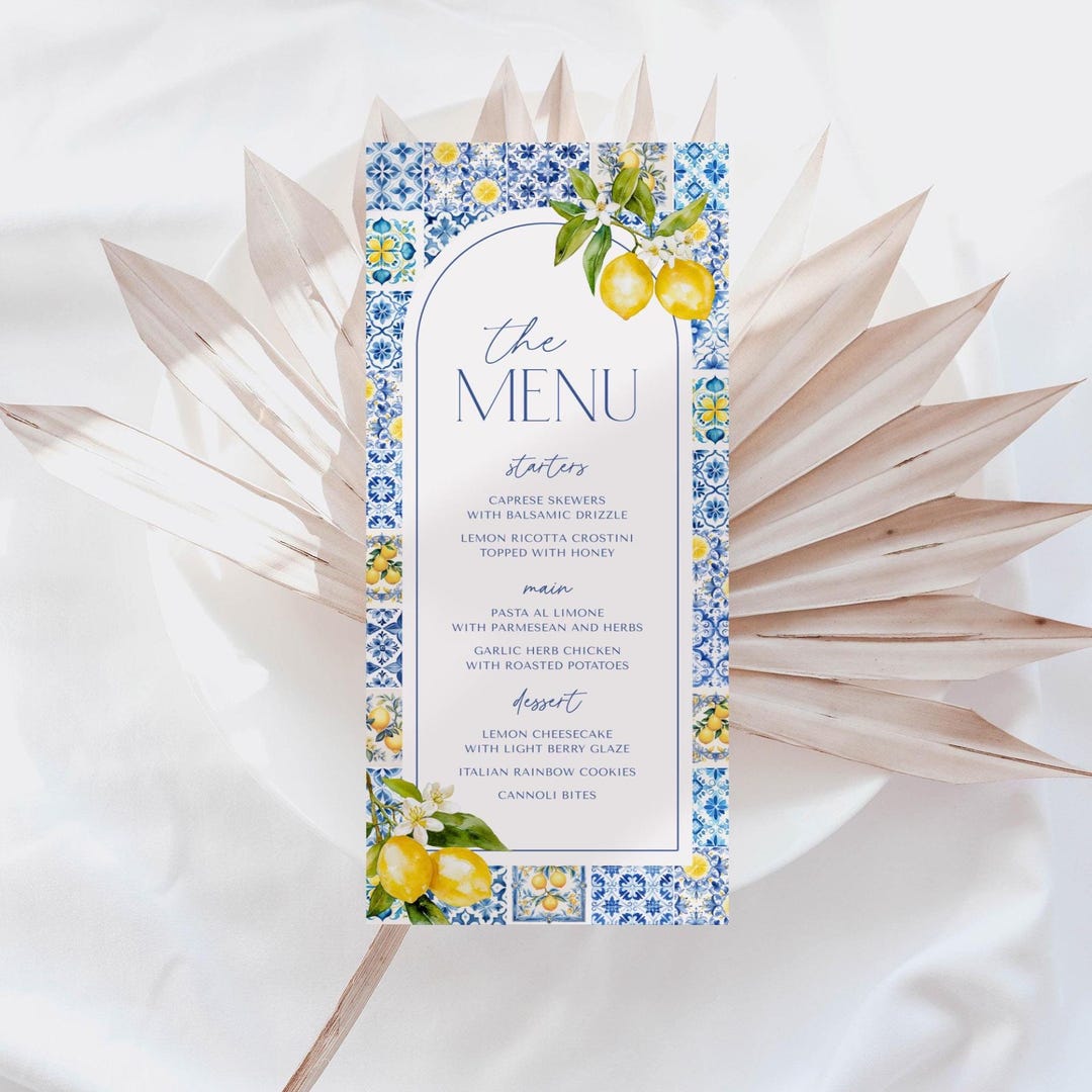 Amalfi Coast Lemon Menu | Italian Mediterranean Citrus Editable Menu ...