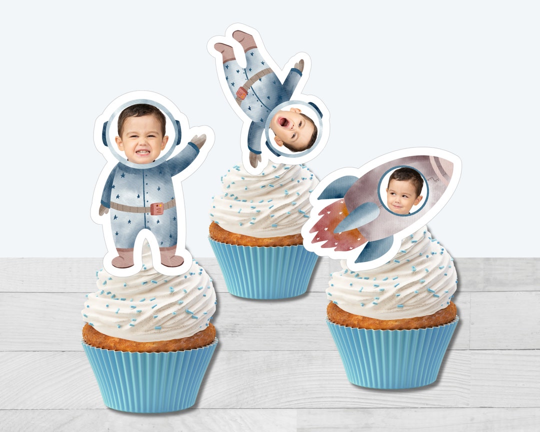 Custom Photo Astronaut Cupcake Toppers | Outer Space Birthday Cake ...