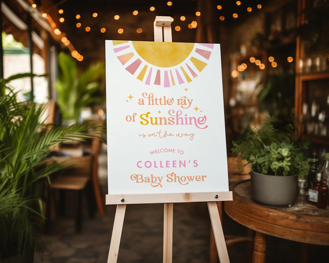 Little Ray of Sunshine Baby Shower Welcome Sign | Boho Retro Sun Girl ...