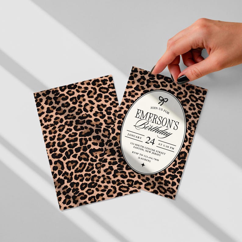 Cheetah Print Birthday Invitation, Glam Bow Party Invite, Editable ...