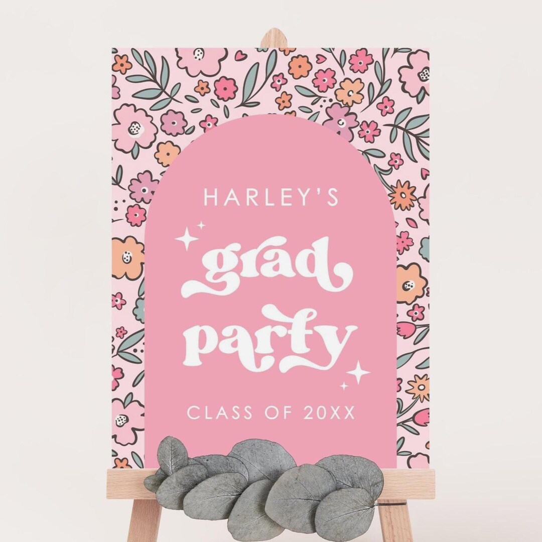 Floral Pink Graduation Welcome Sign | Wildflower Graduation Party Decor ...