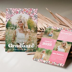 Floral Pink Graduation Invitation | Wildflower Graduation Announcement ...