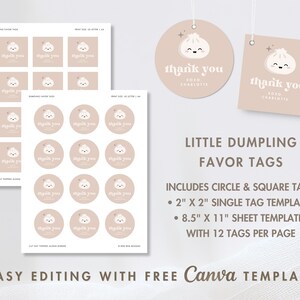 Little Dumpling Favor Tags Bao Dumpling Birthday Dim Sum Baby Shower ...