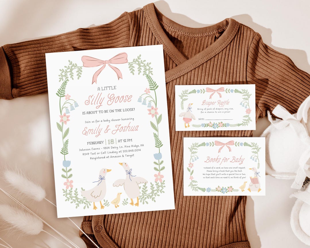 Silly Goose Baby Shower Invitation Bundle | Floral Geese Baby Shower ...