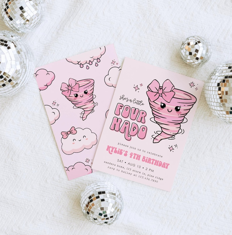 Fournado Birthday Invitation | Pink Tornado 4th Birthday Invite ...